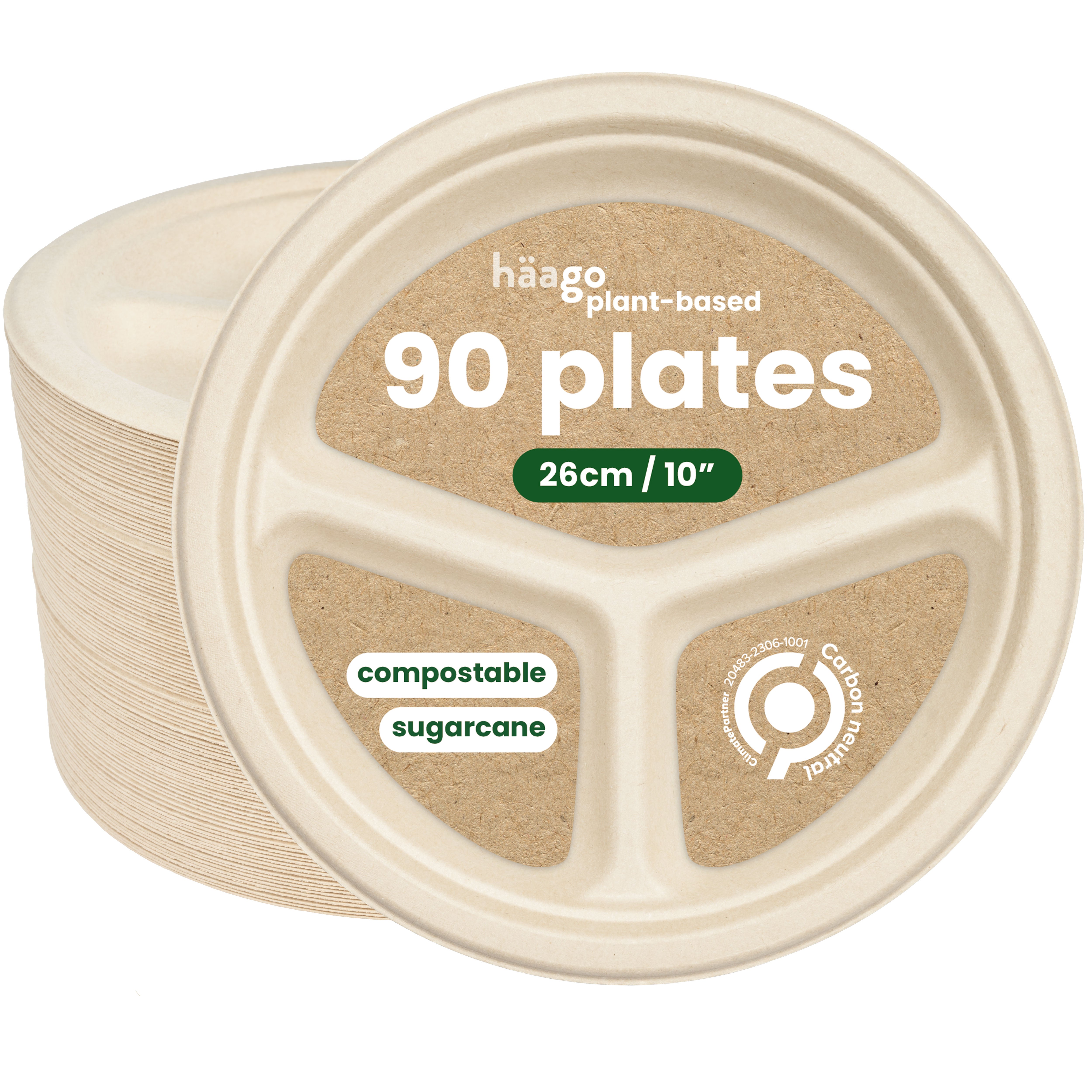 90 Round Sugarcane 3-Section Plates - 26cm (10") – Haago