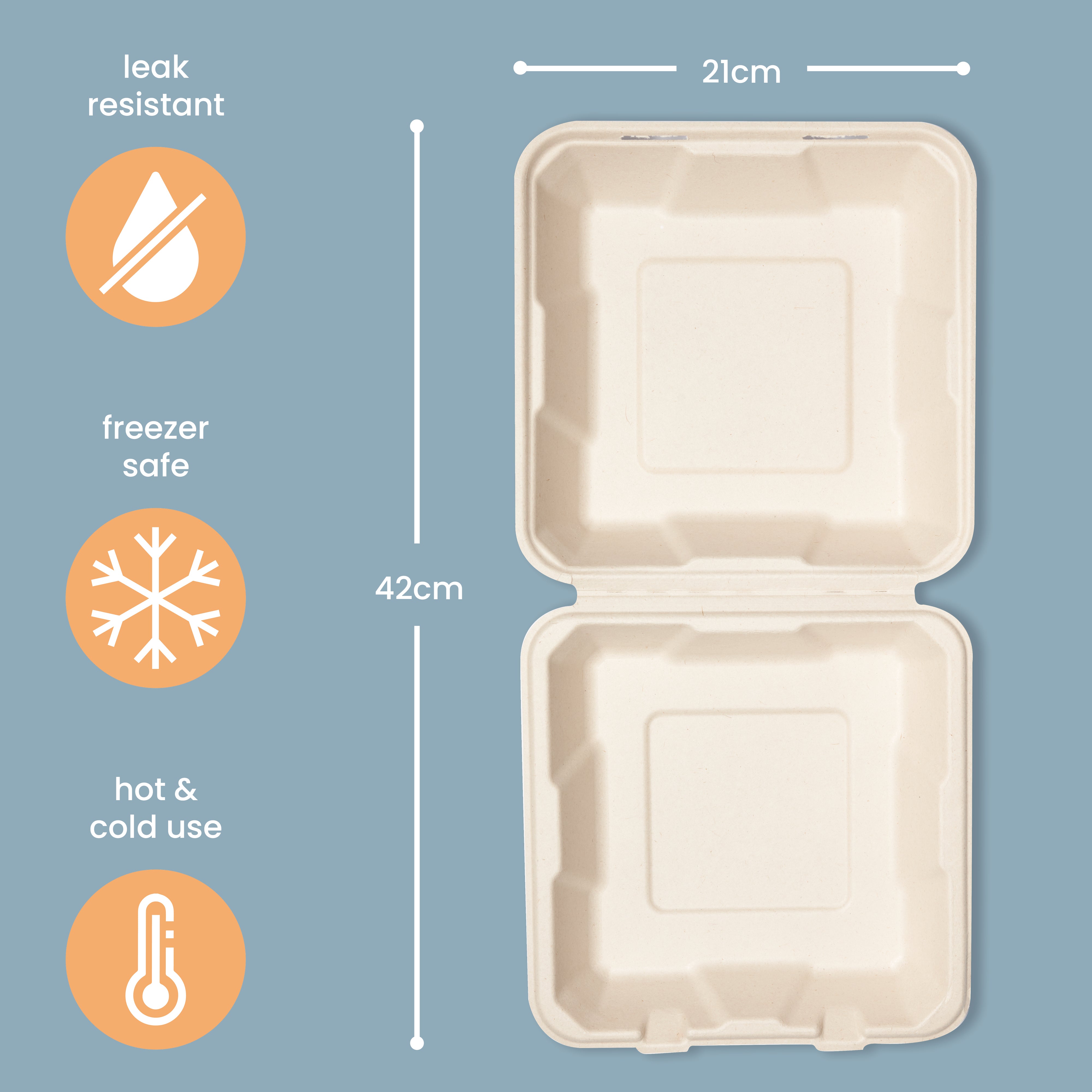 90 Compostable Sugarcane Burger Boxes 21cm - Eco-Friendly Serving – Haago