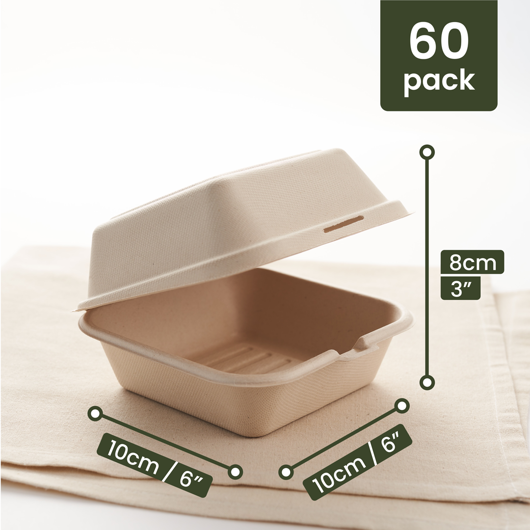 60 Sugarcane Burger Boxes - 15cm (6") – Haago