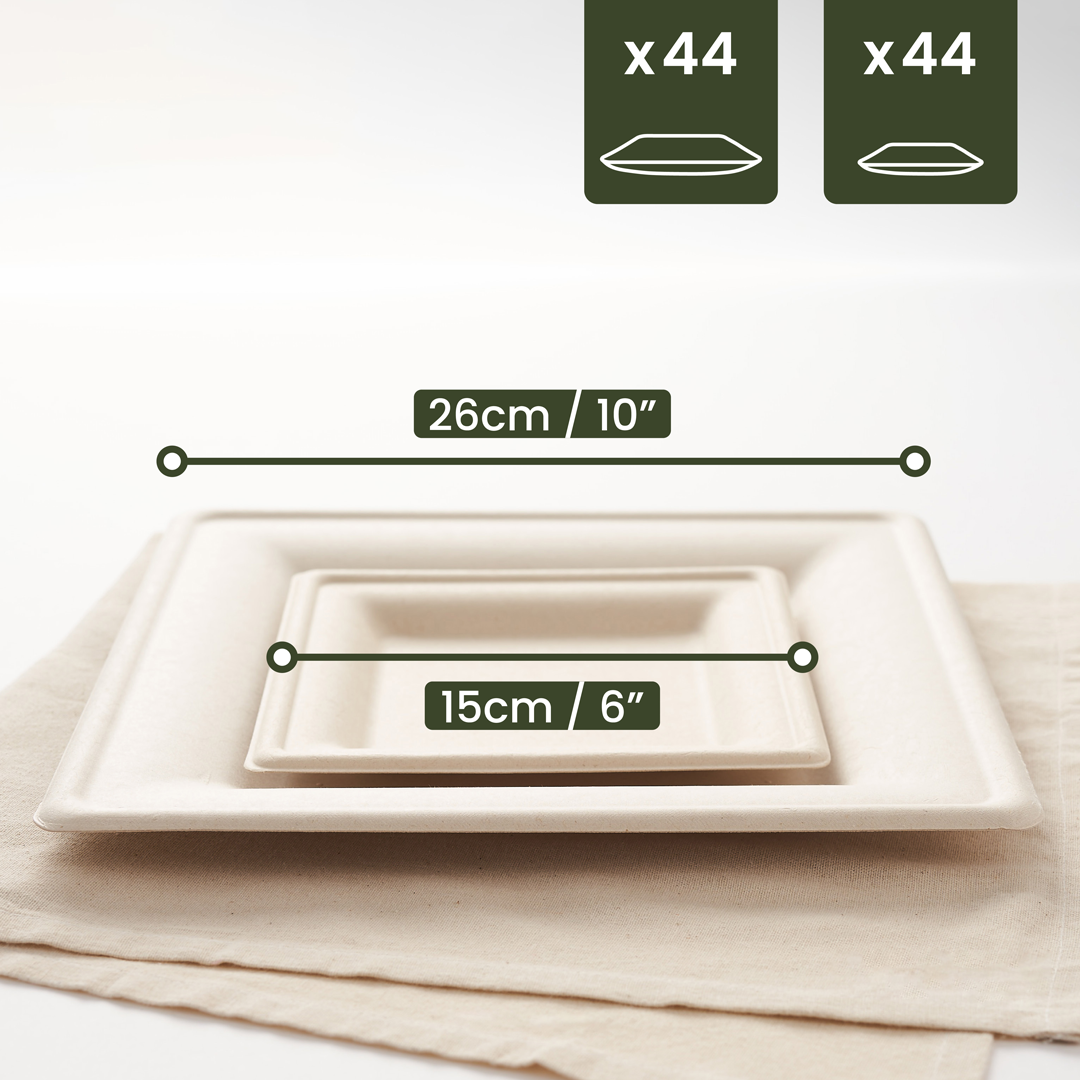 88 Square Sugarcane Plates Set – Haago