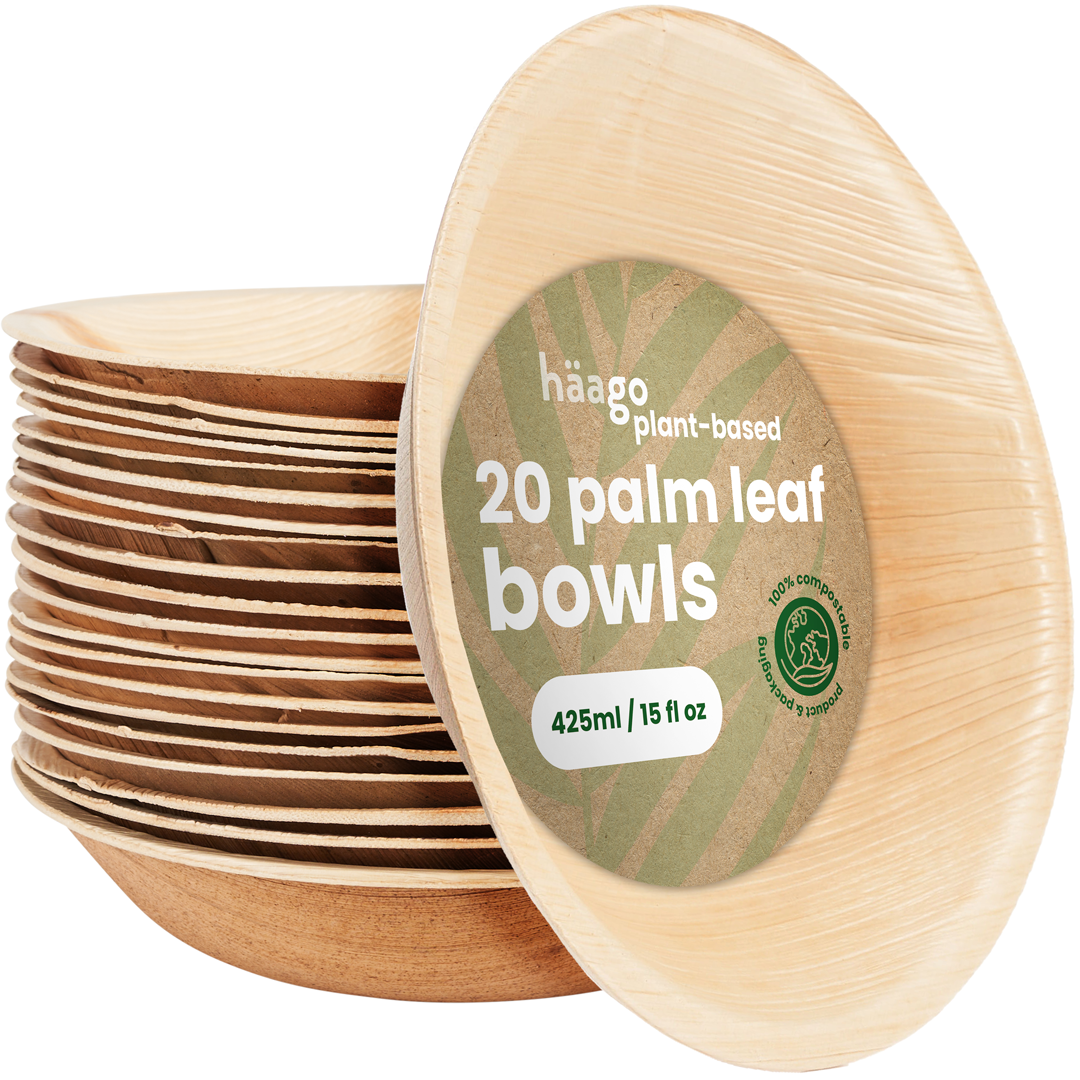 Eco Round Palm Leaf Bowls 425ml - Sustainable Tableware – Haago